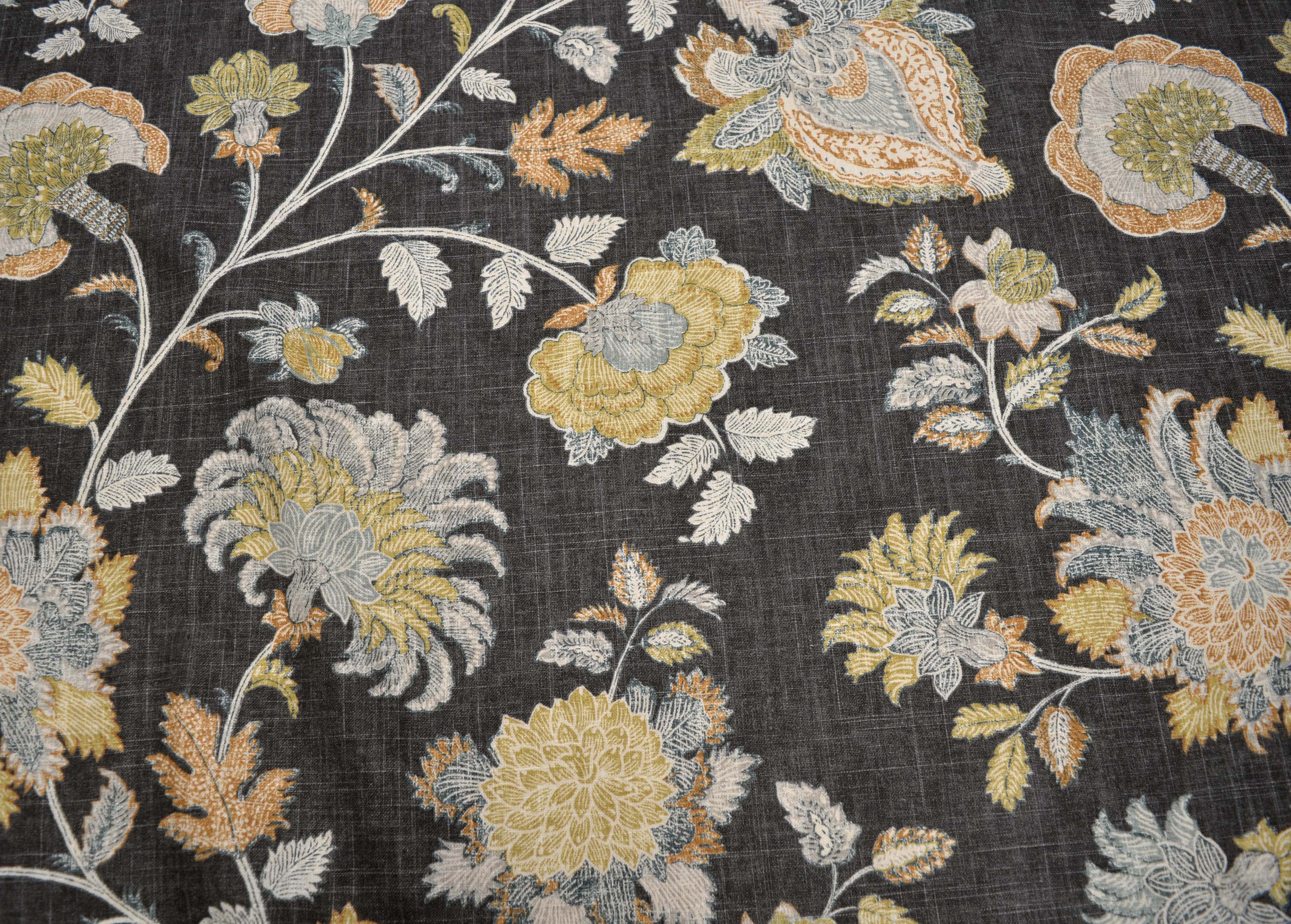 Bronte Graphite Grey Jacobean Floral Print Richloom Fabric