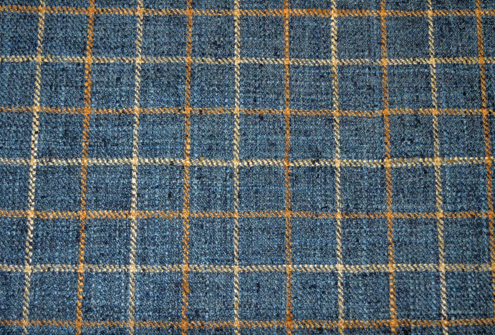 Blue Window Pane Plaid Raw Silk Look Noble Heritage Kaufmann Fabric