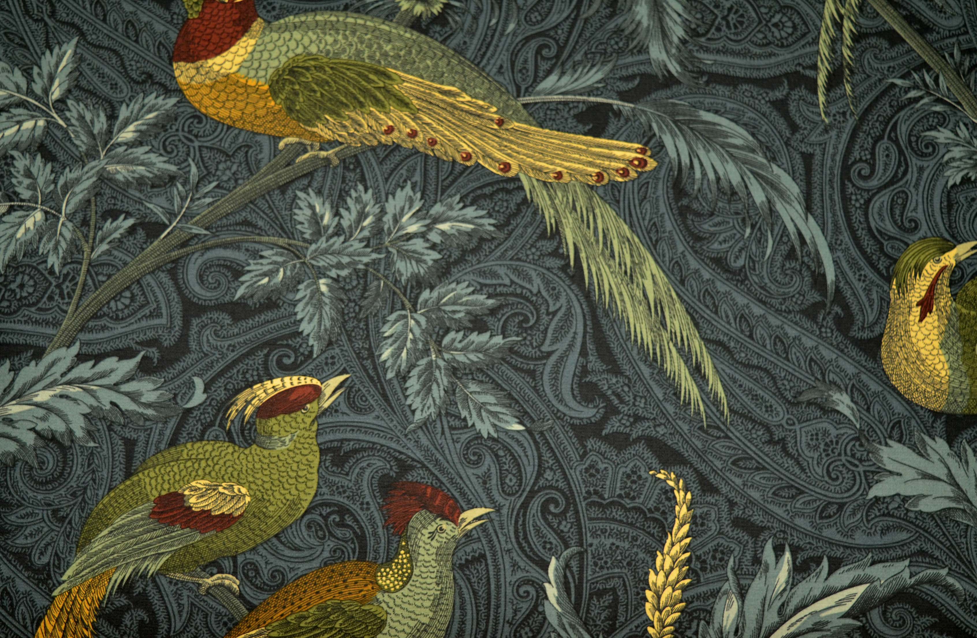Pheasant Hunt Heritage Teal Blue Pheasant Bird Print Braemore Fabric