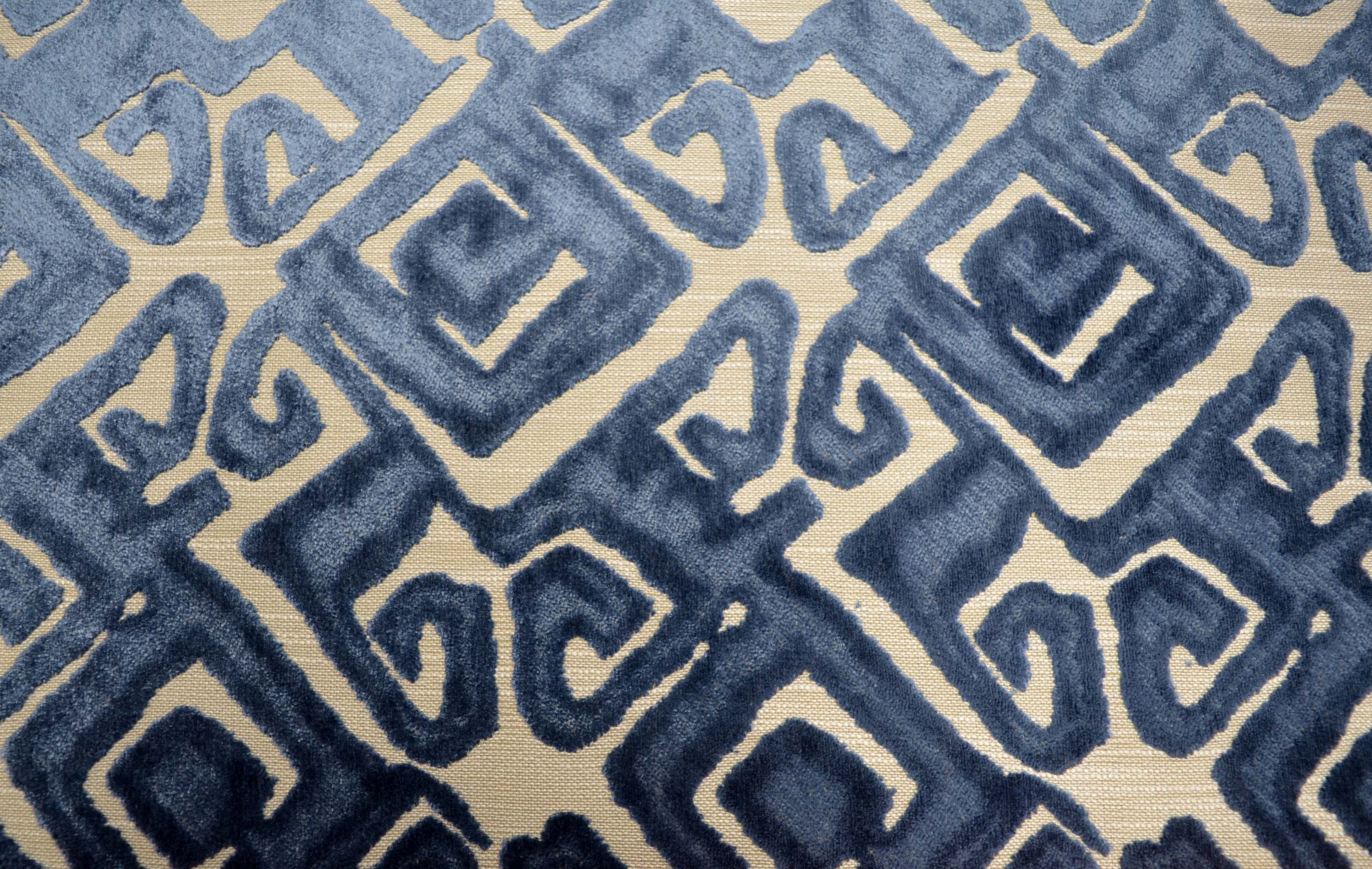 Nola Mariner Blue Cut Velvet Tribal Geoemtric Upholstery Hamilton Fabric
