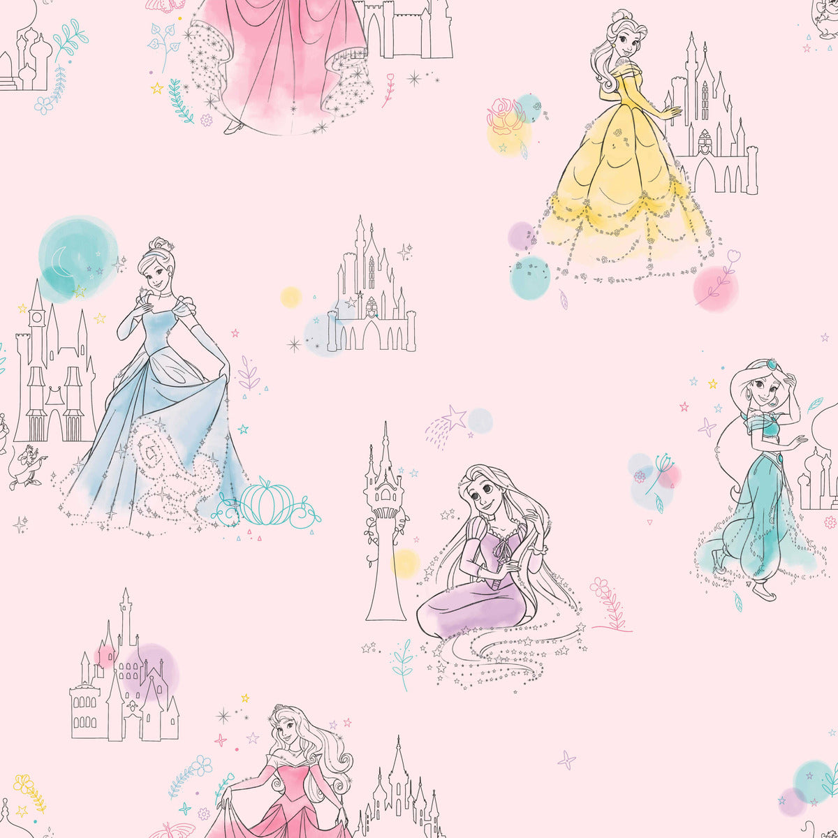 DI0969 Pink Disney Princess Pretty Elegant Wallpaper | The Fabric Co