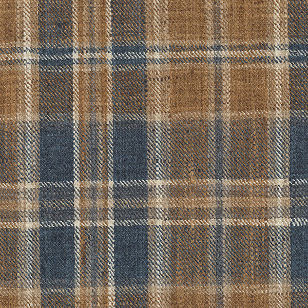 Dark Blue Tan Raw Silk Look Plaid Stately Heritage P Kaufmann Fabric